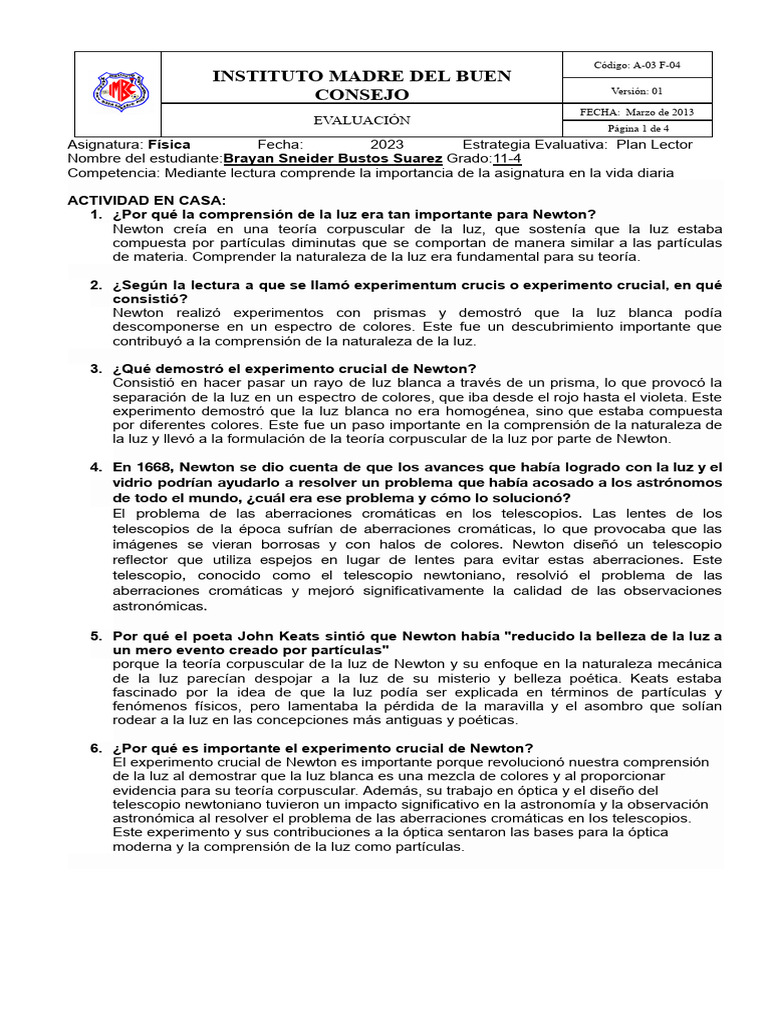 Plan - Lector Brayan Bustos | PDF | Telescopio | Ligero