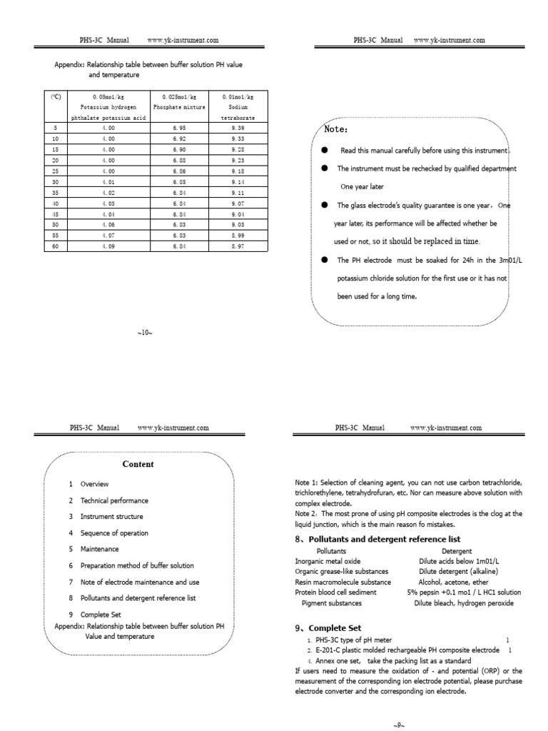 PHS-3C pH Meter User Manual | PDF | Ph | Buffer Solution