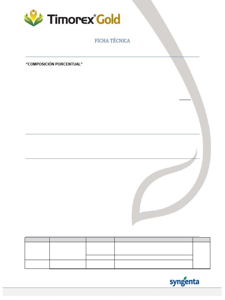Ficha Técnica Timorex Gold Syngenta (México) | PDF | Agua | Residuos