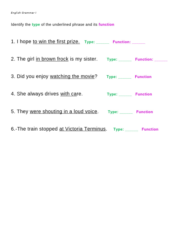 3. Class Exercise Identify Type of Phrase & Function | PDF