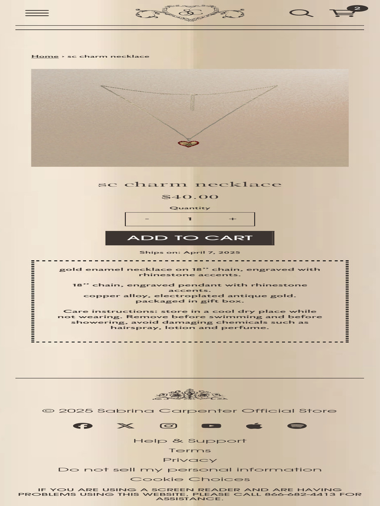 SC Charm Necklace - Sabrina Carpenter Official Store | PDF