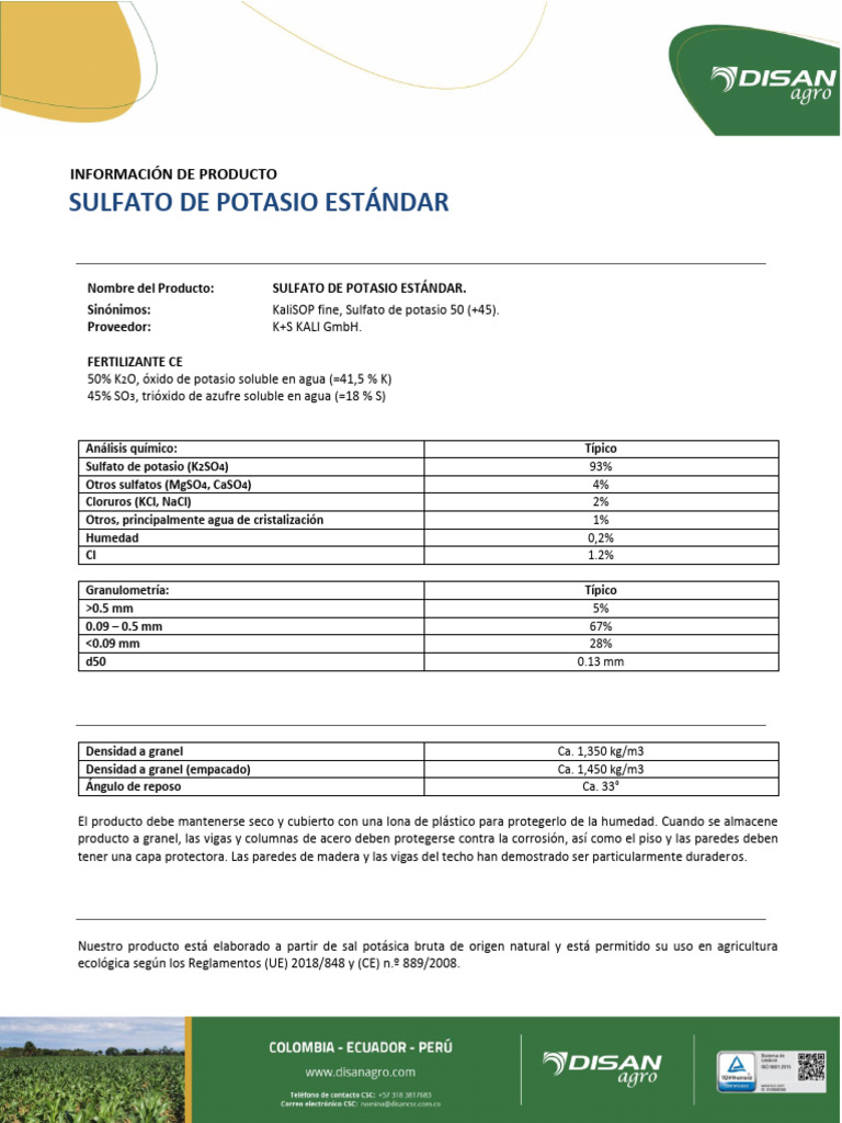 Ficha Técnica Formato Disan Sulfato de Potasio Estándar (KaliSOP Fine ...