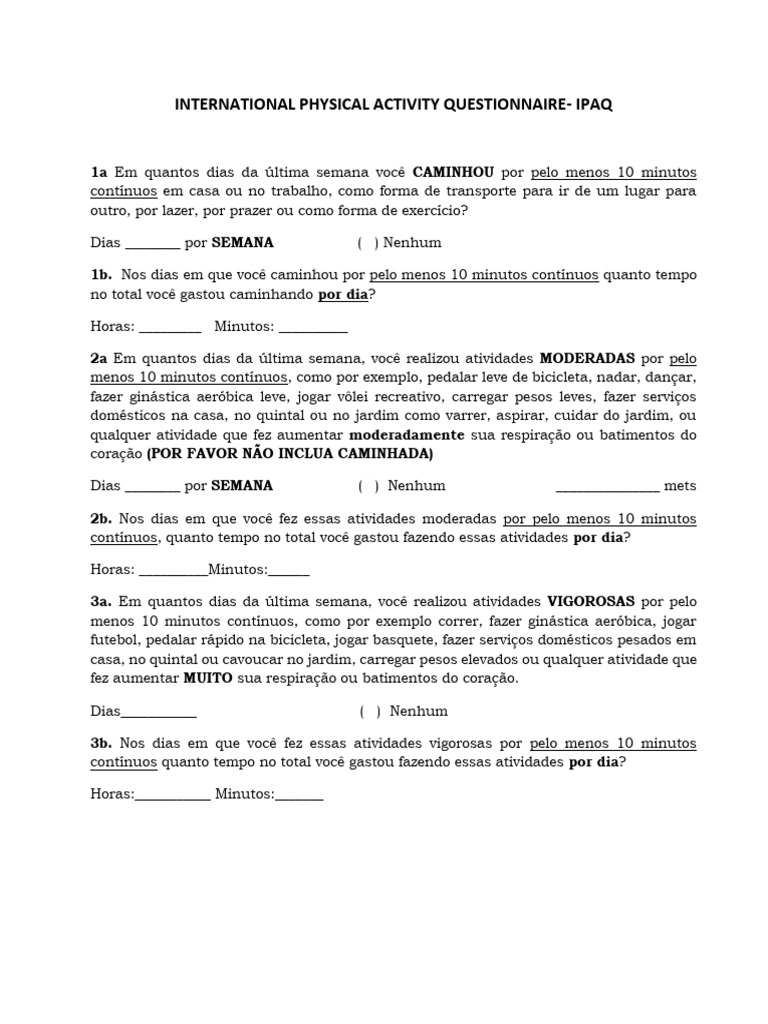 International Physical Activity Questionnaire | PDF