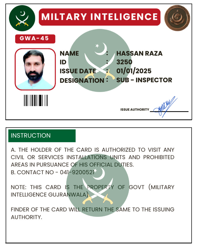 Military Intelligence ID Card Issuance | PDF
