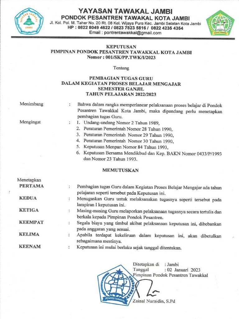 SK Pembagian Tugas Ganjil 2022 2023 C | PDF