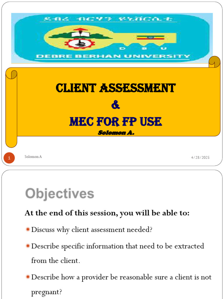 Session 2 FP - Client Assessment + MEC | PDF | Birth Control | Pregnancy
