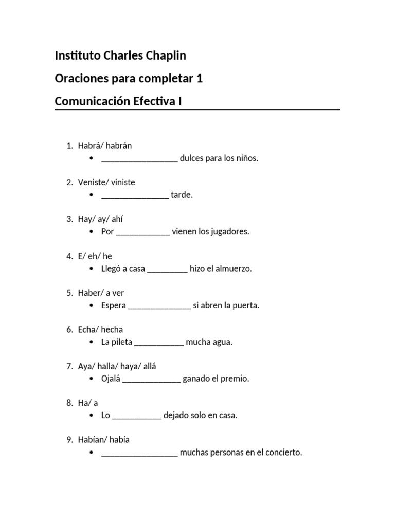 Oraciones para Completar 1 | PDF