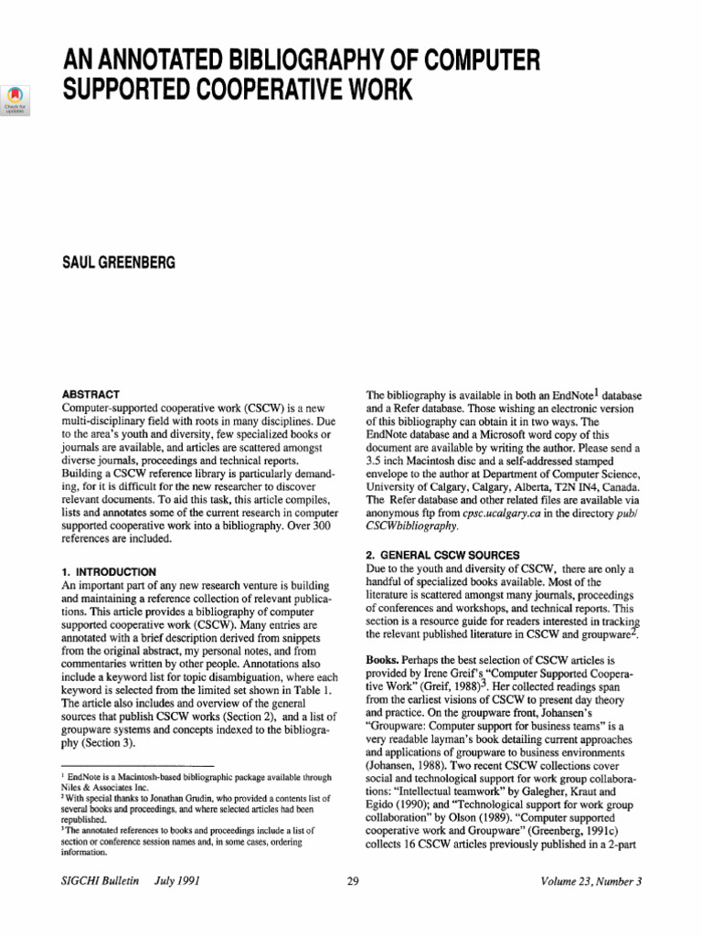 An Annotated Bibliography of Computer Supported Cooperative Work | PDF | System | Information ...