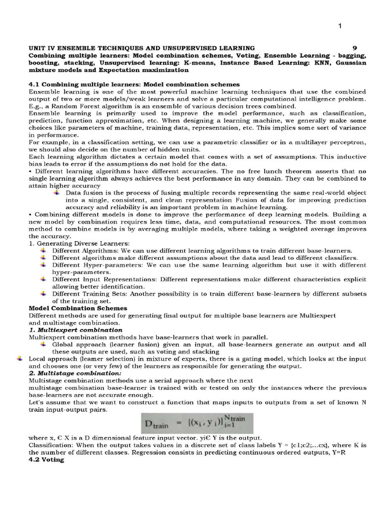 Unit Iv Ensemble Techniques and Unsupervised Learning | PDF