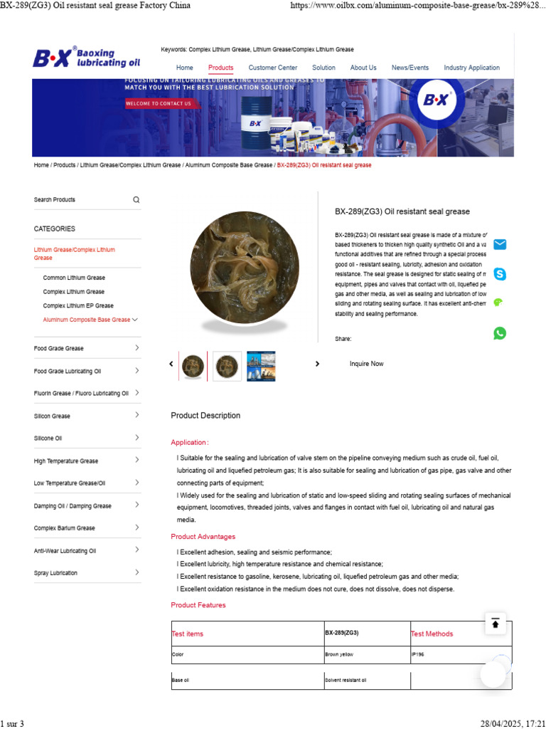 BX-289 Oil Resistant Seal Grease | PDF | Petroleum | Oil
