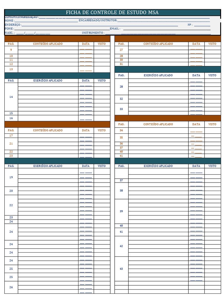 FICHA CONTROLE MSA CCB | PDF | Escala (música) | Pitch (música)