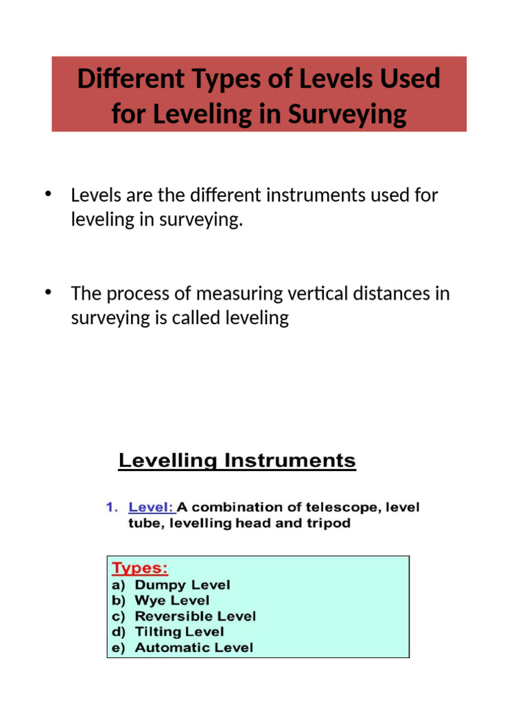 Types of Levels in Surveying | PDF