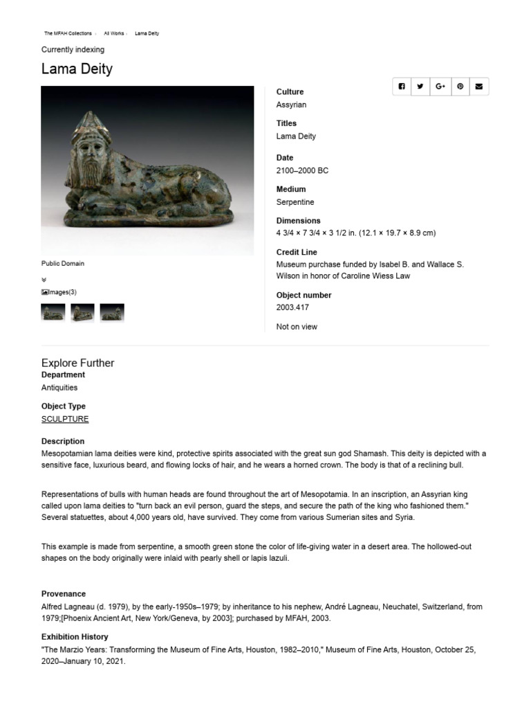 Assyrian Lama Deity Sculpture | PDF