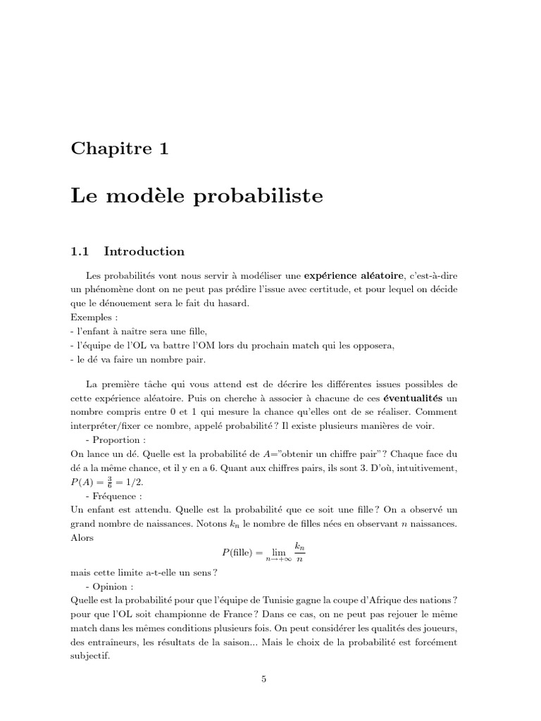 Introduction au modèle probabiliste | PDF | Probabilité | Loi de ...