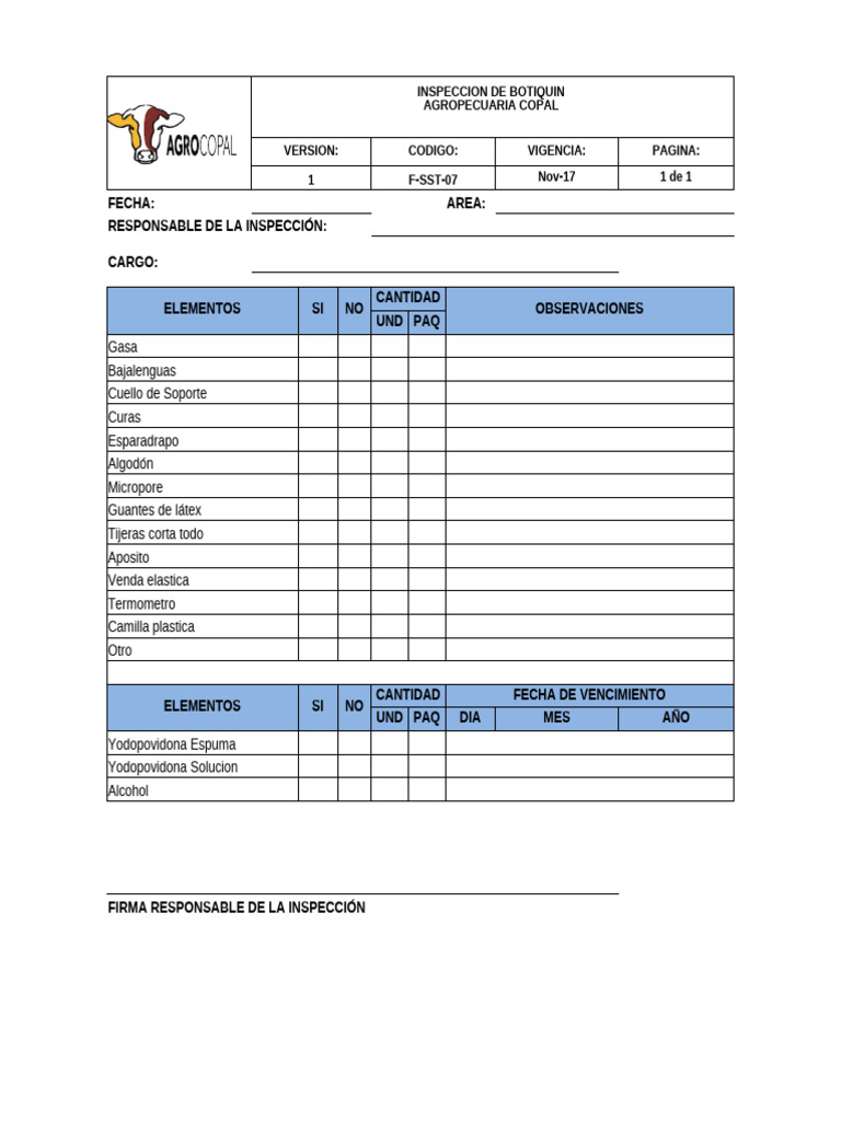 Formato de Inspeccion de Botiquin | PDF