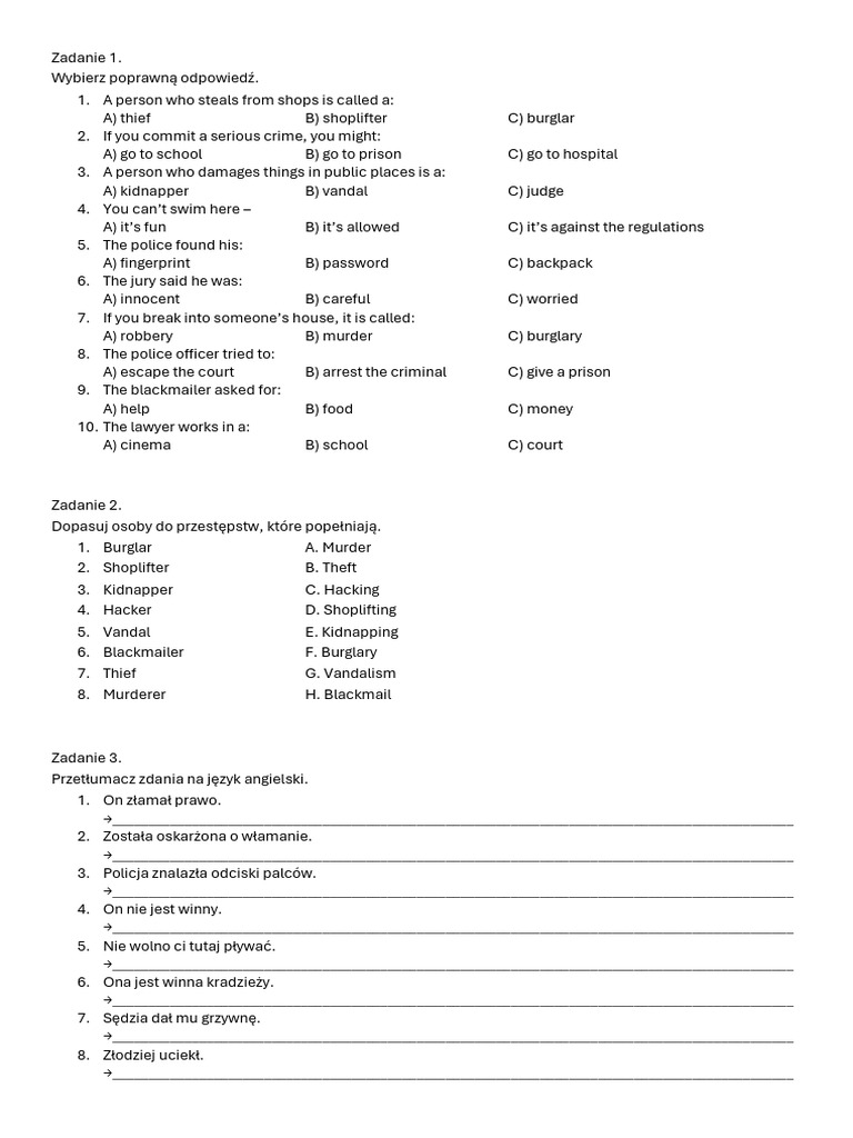 Crime and Law Vocabulary Quiz | PDF | Burglary | Theft