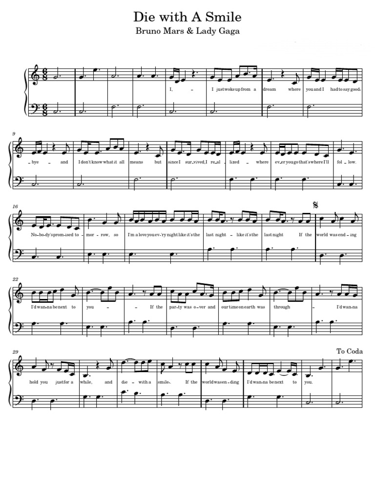 Die With A Smile - Lady Gaga, Bruno Mars | PDF | Songs Written ...