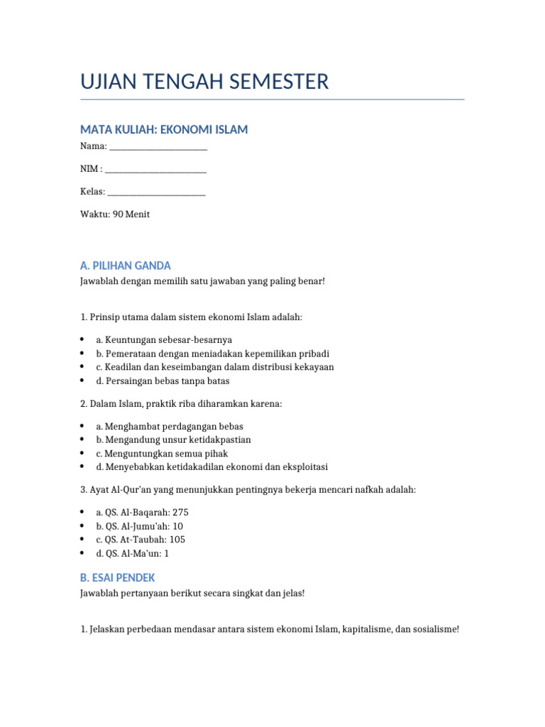 UTS Ekonomi Islam | PDF