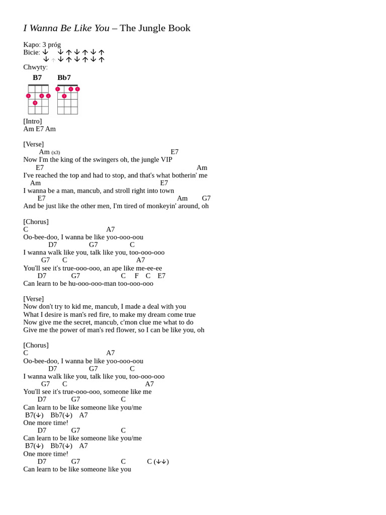 I Wanna Be Like You - Ukulele Chords | PDF