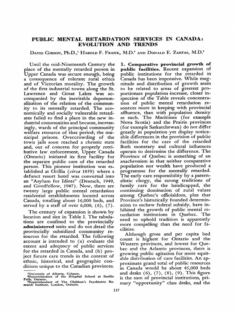 Gibson Et Al 1963 Public Mental Retardation Services in Canada ...