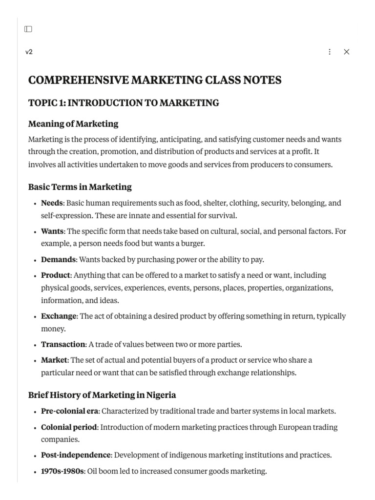 Comprehensive Marketing Class Notes - Claude | PDF | Marketing | Market ...