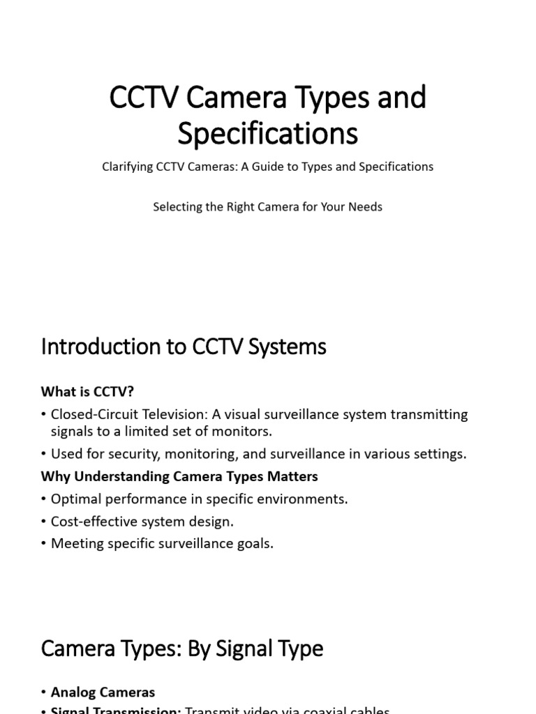 CCTV Camera Types and Specifications - L3 | PDF | Camera Lens | Camera