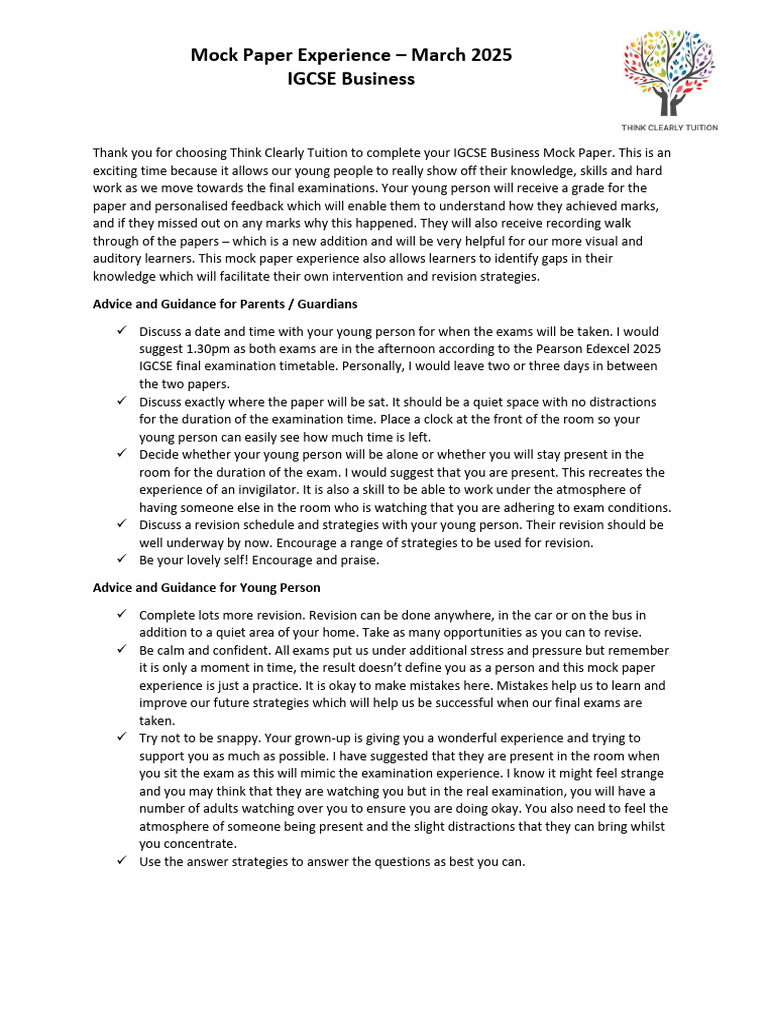Mock Paper Experience Guidance - March 2025 | PDF | Behavior ...