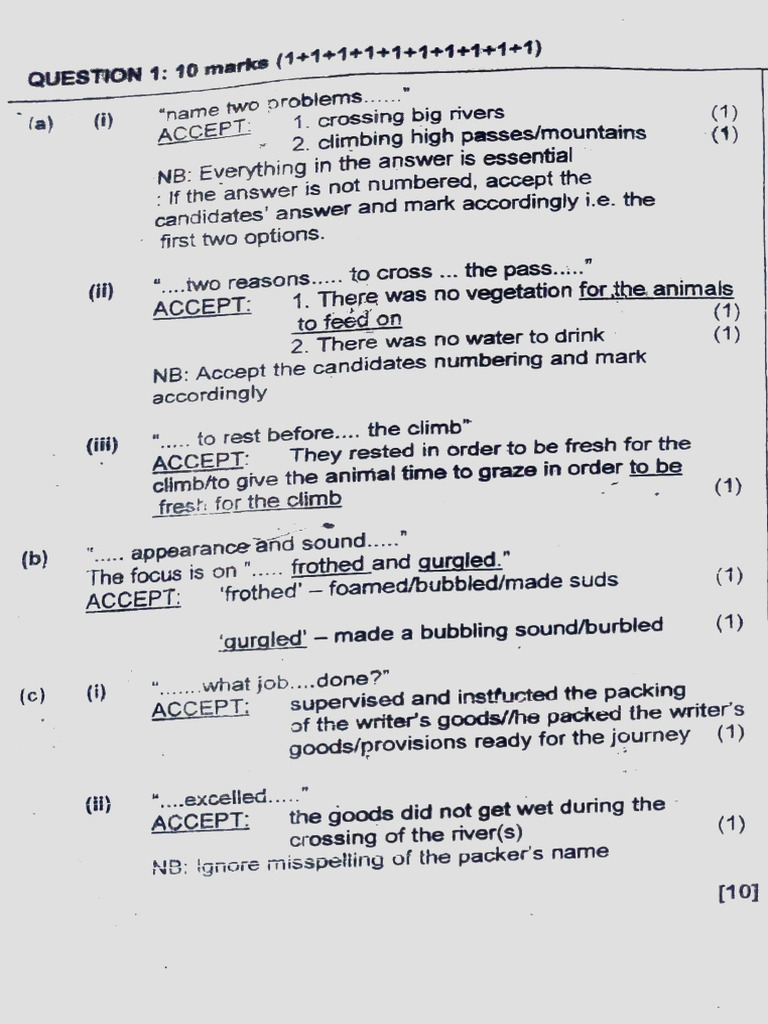 English Marking Scheme Ex1 | PDF