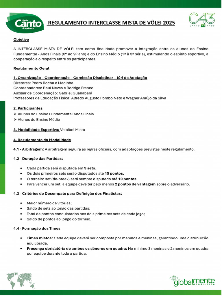 Interclasse 2025 - Regulamento | PDF | Concorrência | Voleibol