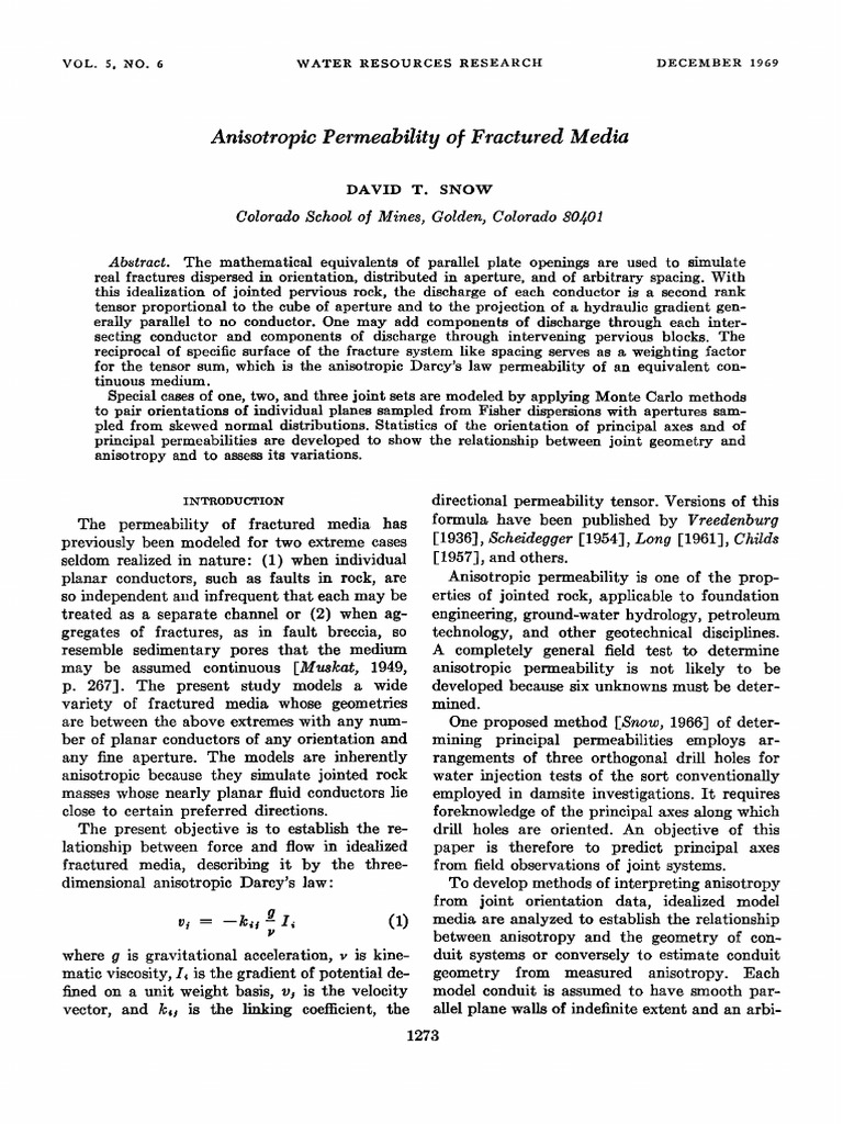 1969 - Snow - Anisotropic Permeability Fractured Media | PDF | Anisotropy | Chemistry