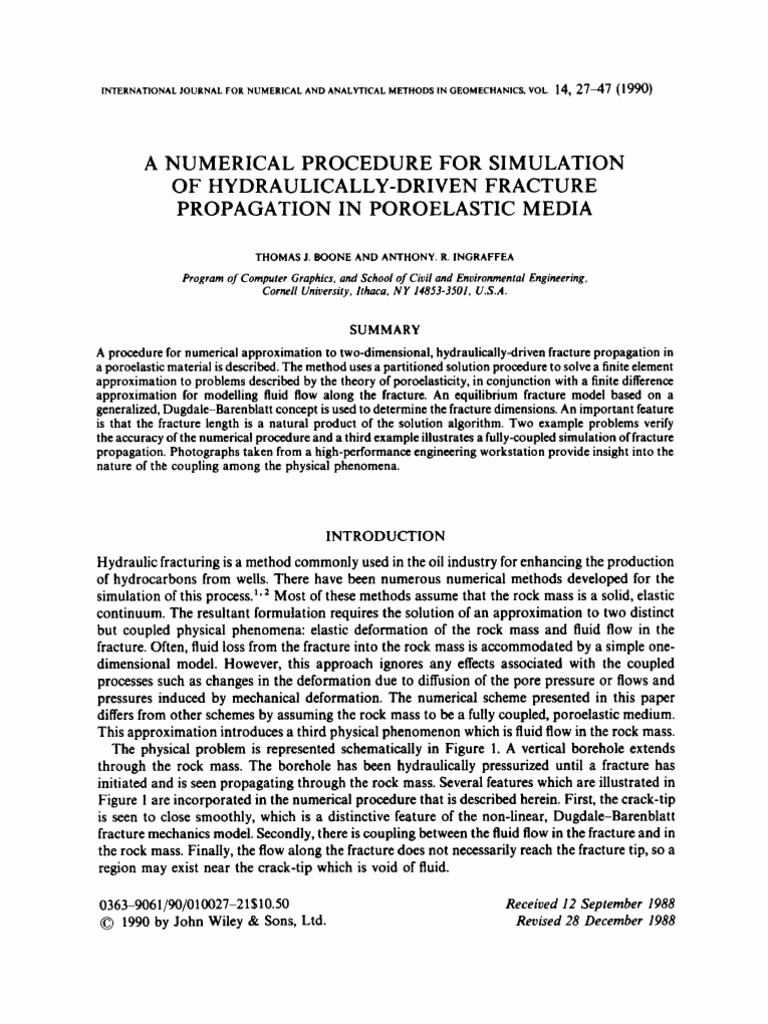 1990 Thomas A Numerical Procedure For Simulation Of Hydraulically Driven Fracture