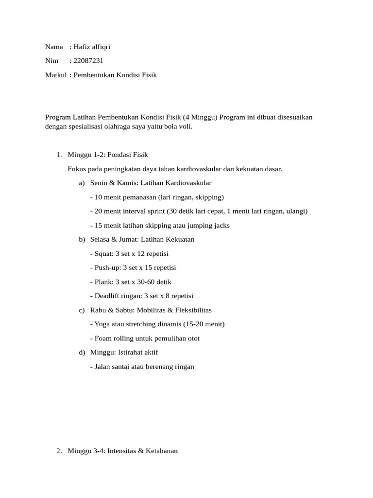 Program Latihan Fisik 4 Minggu untuk Voli | PDF