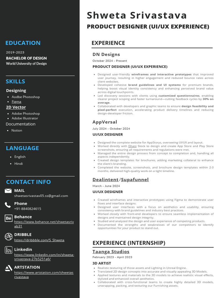 Shweta Srivastava - 2025 | PDF | User Experience | User Interface