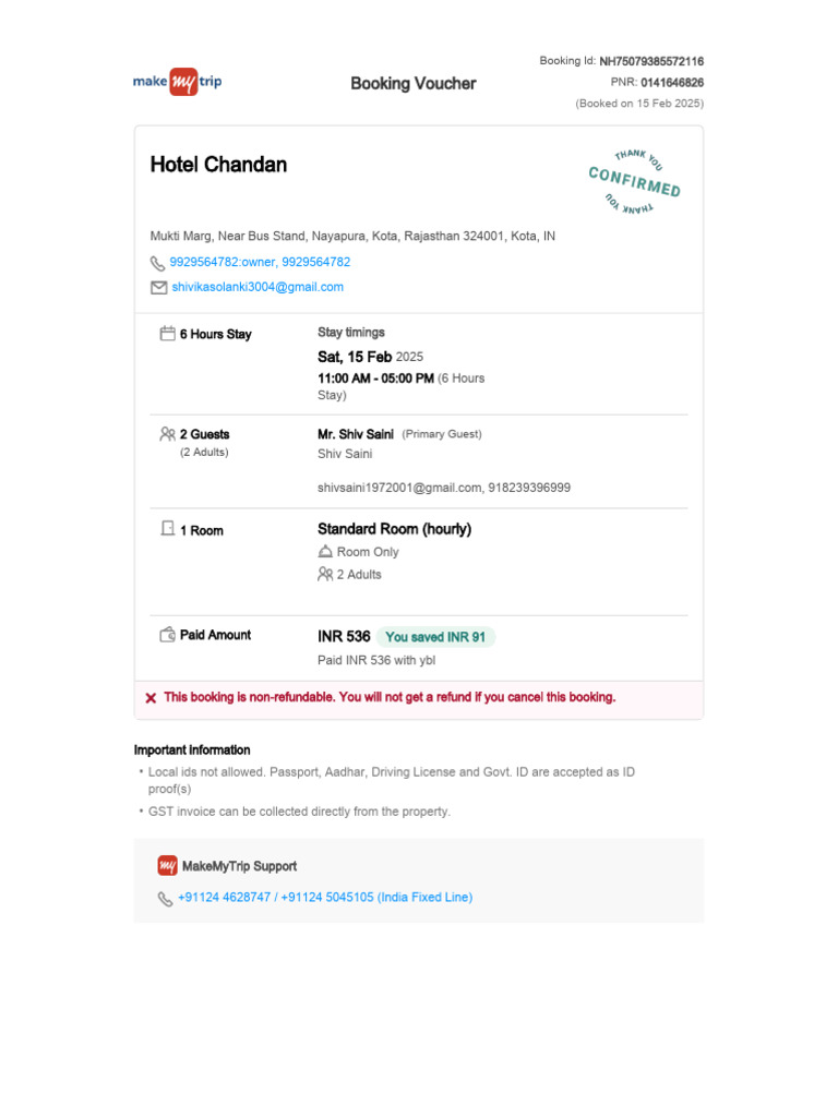 Booking Confirmation Voucher | PDF