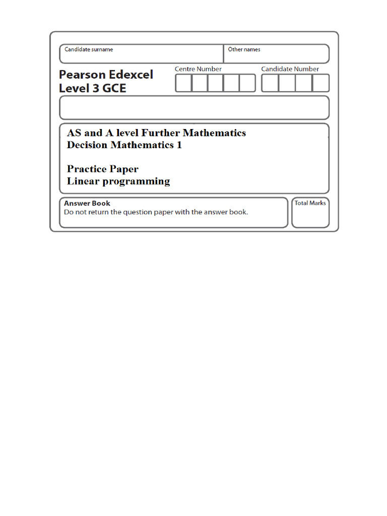 AS Further Mathematics - Practice Paper - Linear Programming Answer ...