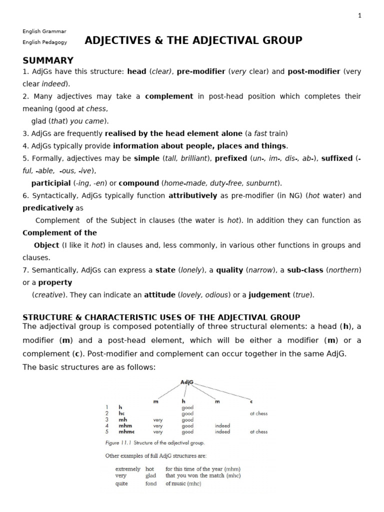 Handout The Adjective and Adjectival Group | PDF | Adjective | Clause
