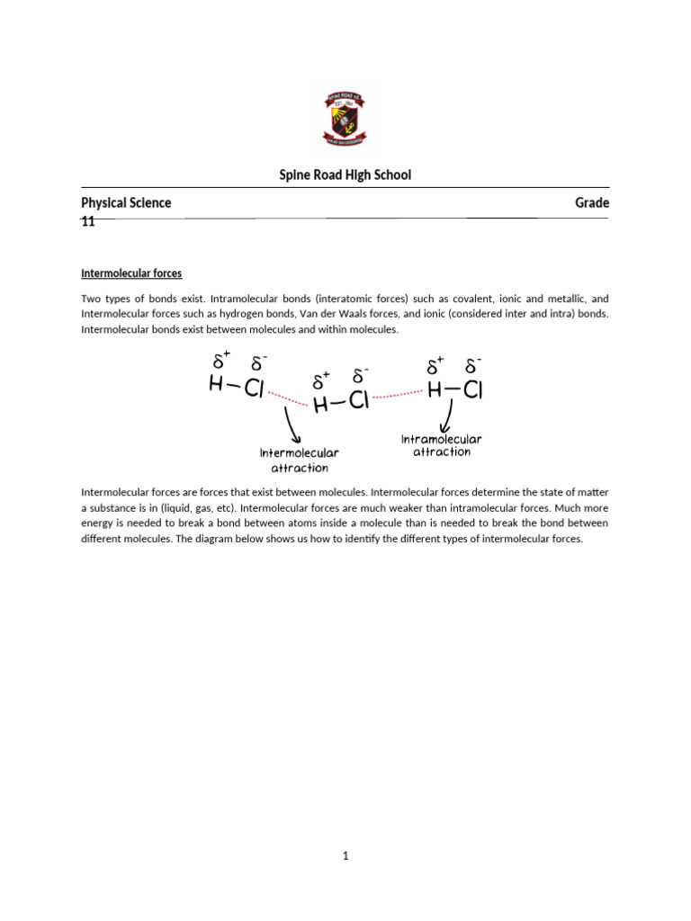 Grade 11 Intermolecular Forces Overview | PDF | Intermolecular Force ...