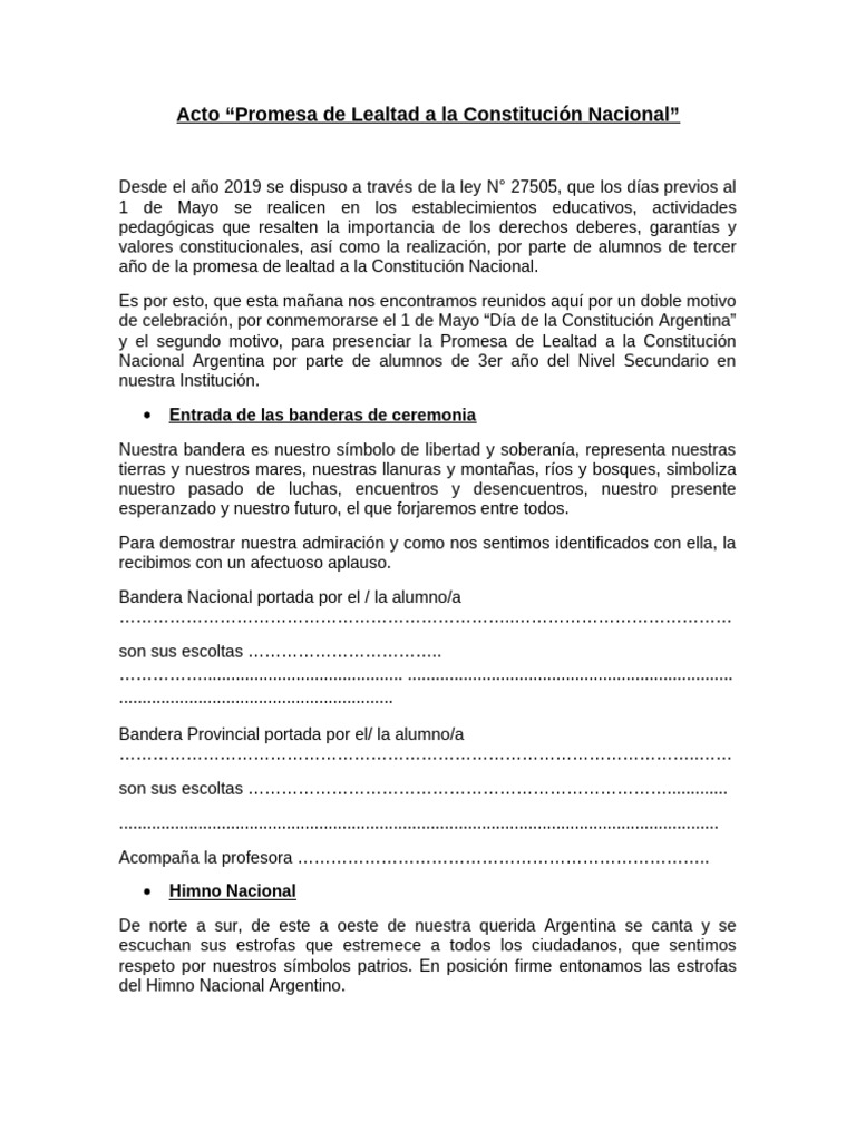 ACTO PROMESA A LA CONSTITUCION 2025-3er Año | PDF | Constitución | Gobierno