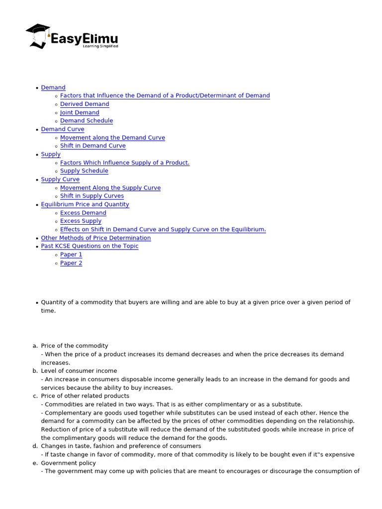 HsDemand and Supply - Business Studies Form 3 Notes-2033 | PDF | Supply ...