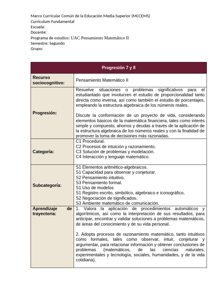 PM-II Clase Plan Progresiónes 7 y 8 | PDF | Matemáticas | Evaluación