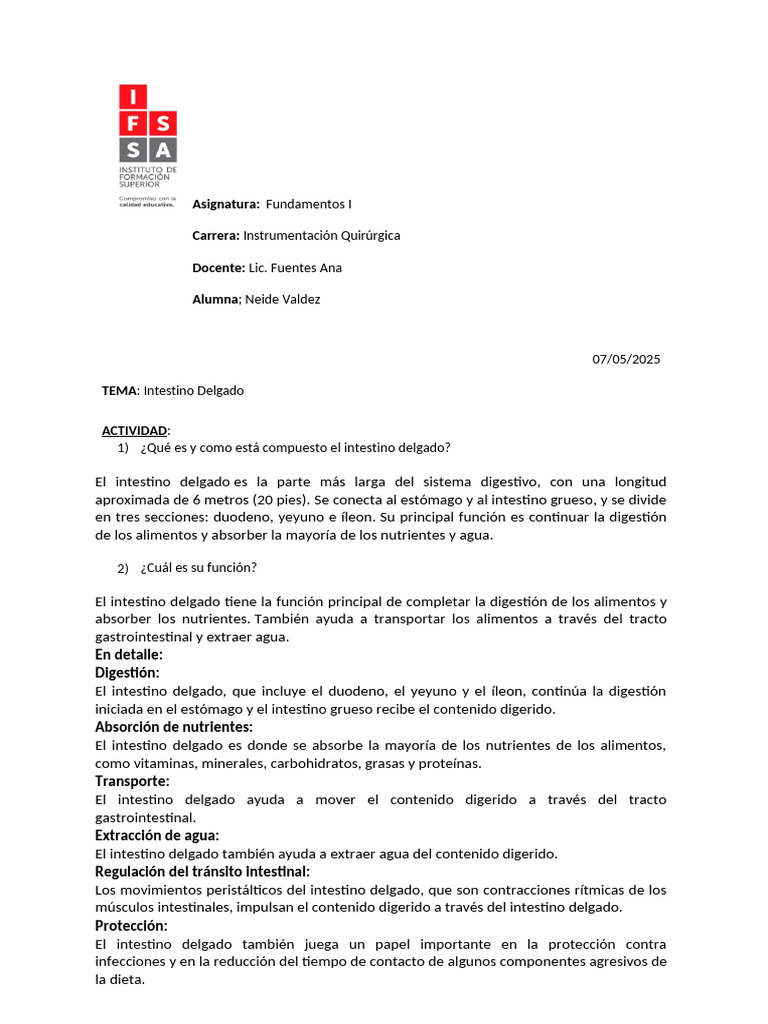 TAREA FUNDA 1 intestino delgado (2) | PDF | Intestino delgado | Tracto ...