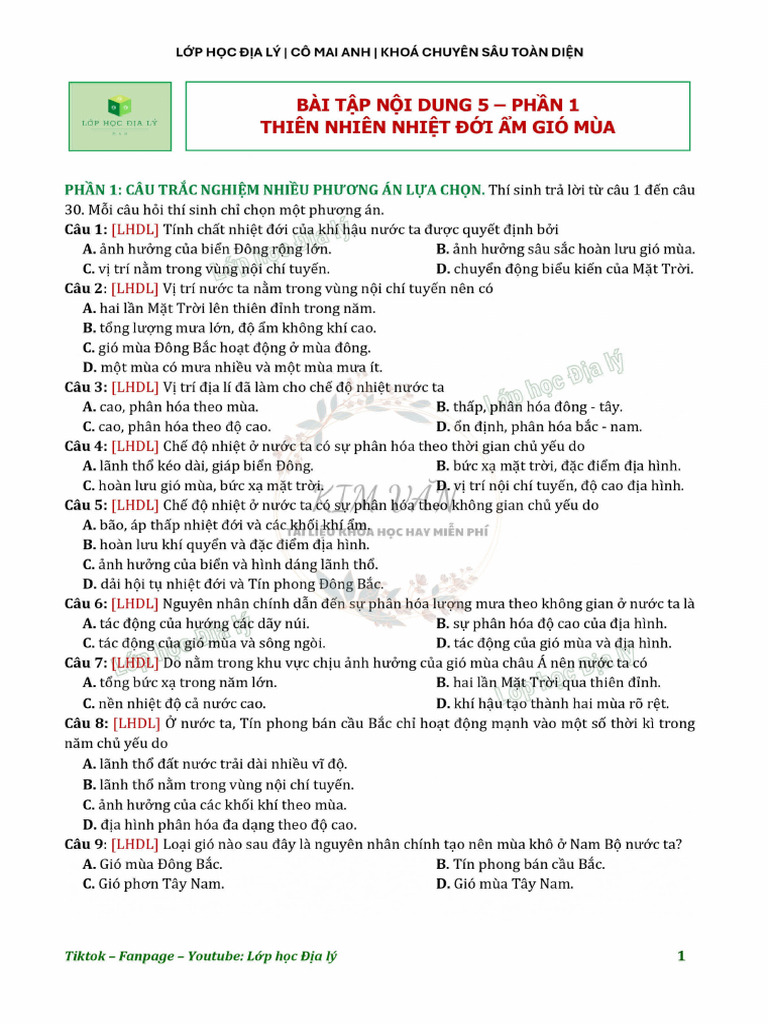 Logo Bt5 - Phan 1 Thien Nhien Nhiet Doi Am Gio Mua | PDF