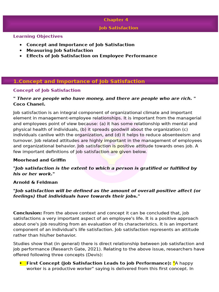 BBS - 2nd Year - OBHRM - Chapter 4-Job Satisfaction | PDF | Job ...