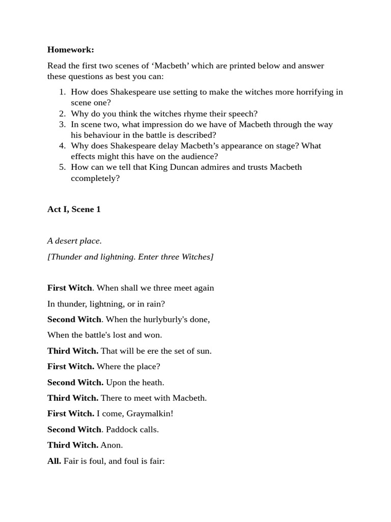 Act I Scenes 1 and 2 | PDF | Macbeth | Shakespearean Tragedies