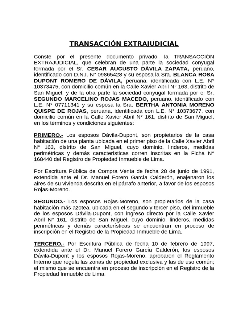 Transacción Extrajudicial | PDF | Propiedad