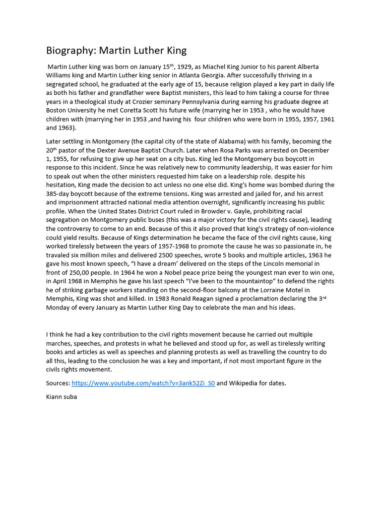 Biography Martin Luther King | PDF | Martin Luther King Jr. | Montgomery