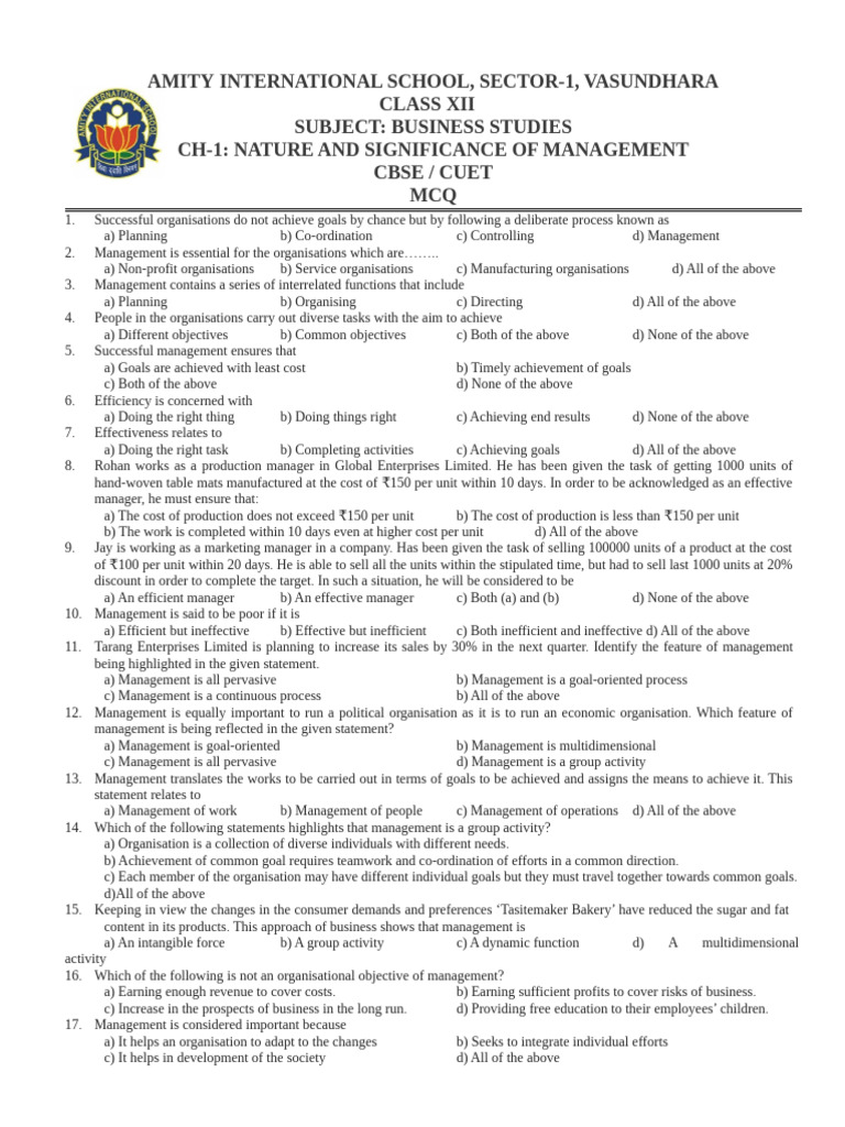 BST CHAPTER 1 Significance of Managment Assigenment 1 | PDF | Business | Business Economics
