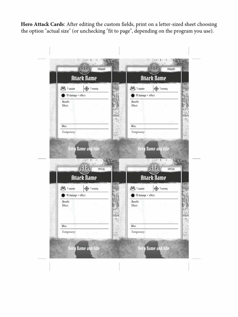 Customizable Hero Attack Cards Template | PDF