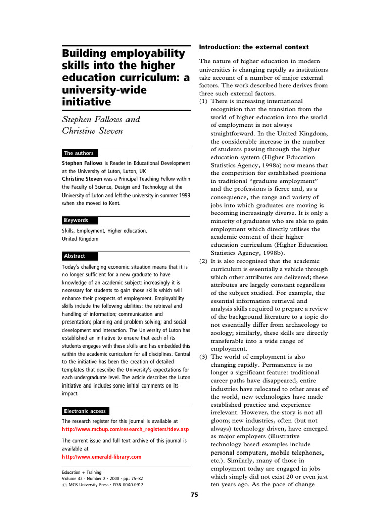 Building Employability Skills | PDF | Curriculum | University