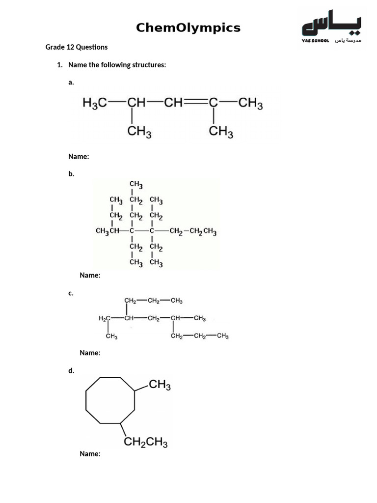 ChemOlympics Grade 12 Questions | PDF